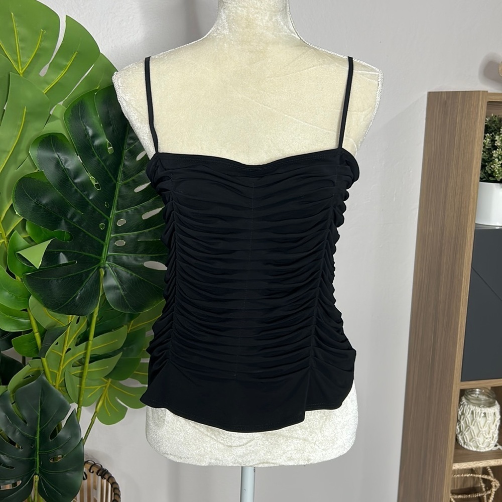 Max Studio Vintage Silk Ruched Cami Tank In Black - Gem